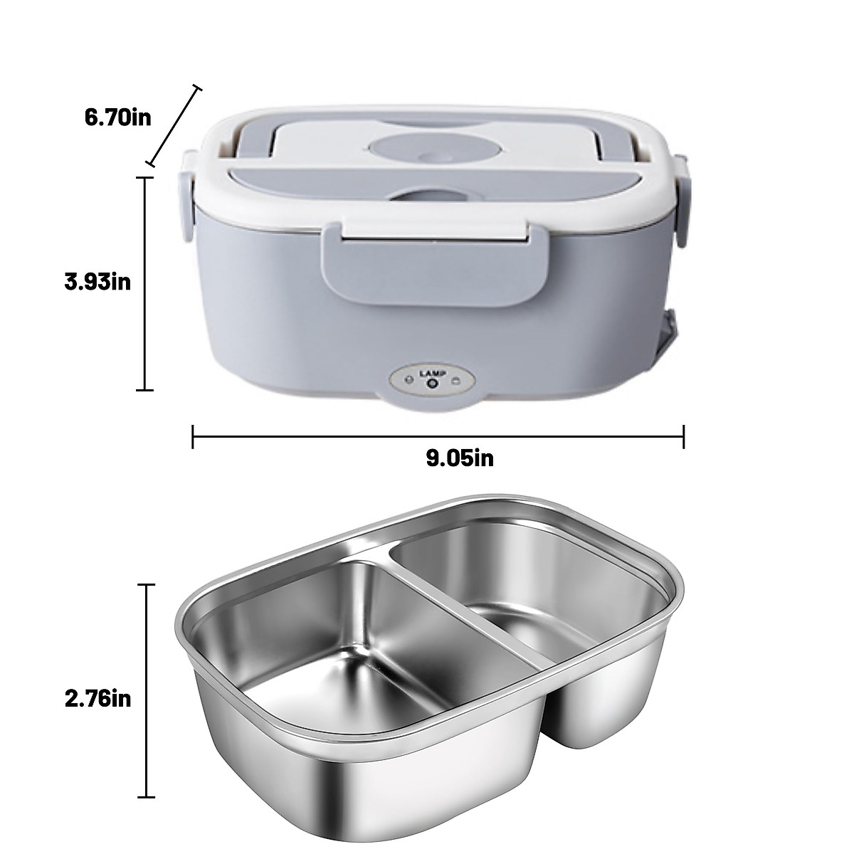 Tinaforld Electric Lunch Box with 1.5L Large Capacity Stainless Steel Removable Container for Adults,Heated Portable Food Warmer Lunch Box for Work,Leakproof Fast Heating(Grey)