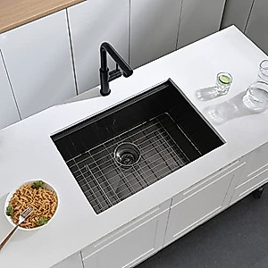 27 Black Undermount Workstation Kitchen Sink, Dorzom 27”x19” Metallic Matte Black Stainless Steel 18 Gauge 10 Inch Deep Undermount Workstation Single Bowl Kitchen Sink with Accessories