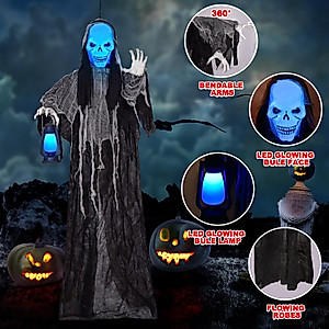 NIFTI NEST Grim Reaper with Light-up Head, Lamp & Creepy Voice, Ghost Skeletons Halloween Decorations Haunted House Props