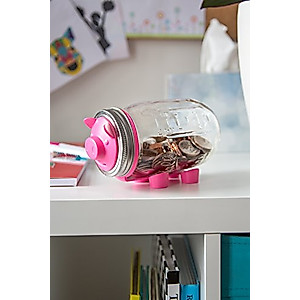 Jarware Piggy Bank Lid for Regular Mouth Mason Jars, Pink