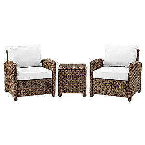 Crosley Furniture Bradenton 3-Piece Wicker Outdoor Chair Set with Side Table and Sunbrella Patio Cushions, Brown with Sunbrella Cushions