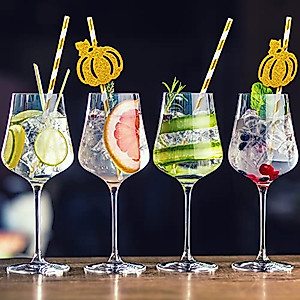 Whaline 50Pcs Thanksgiving Fall Pumpkin Paper Straws Glitter Gold Foil White Stripe Disposable Straws Fall Harvest Drinking Straws with Glue Points for Autumn Thanksgiving Wedding Party Table Decor