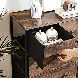 SONGMICS Drawer Dresser, Storage Dresser Tower with 5 Fabric Drawers, Wooden Front and Top,5 Drawers Style Dresser Unit, for Living Room, Hallway, Nursery, Brown and Black ULGS45H