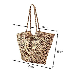 Aktudy Summer Straw Woven Bag Handmade Hollow Beach Vacation Bags Fashion Simple Exquisite Large Capacity for Seaside Holiday