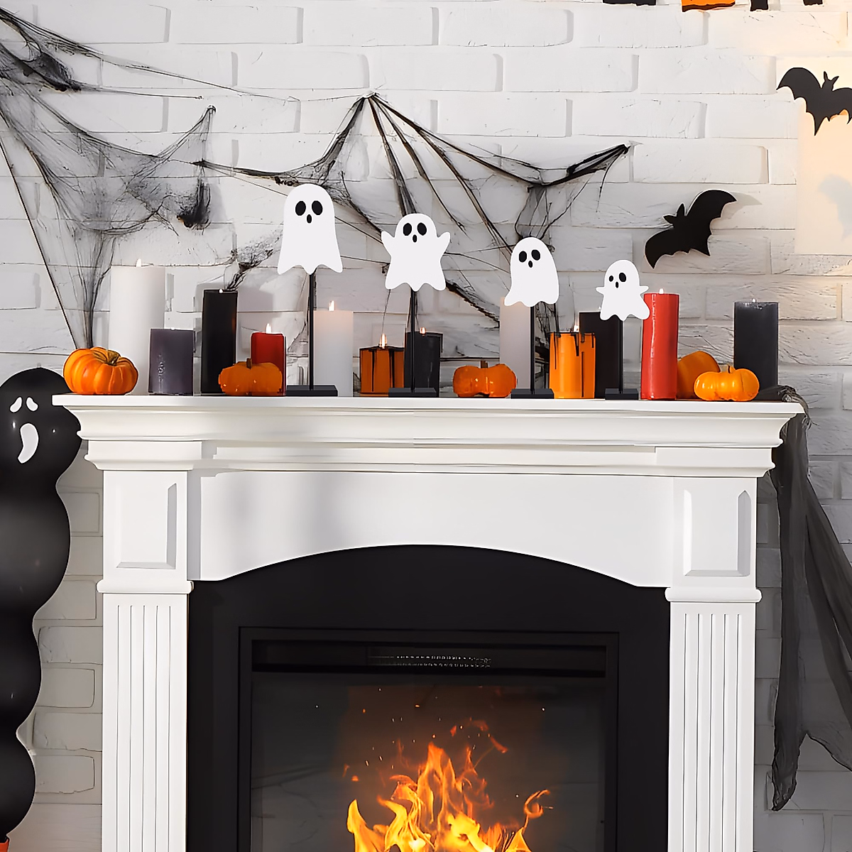 Halloween Standing Table Decor Ghost Wooden Signs Halloween Tiered Tray Decorations Ghost Table Centerpiece Tall Block Sign for Halloween Party Home Room Decor, 4 Pcs