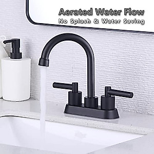 Black Bathroom Faucets, 4 Inch 2 Handle Centerset Bathroom Sink Faucet for 3 Hole, Lead-Free, RV Vanity Sink Faucet with Pop Up Drain and Water Supply Lines