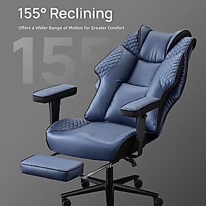 Big and Tall Office Chair 400lbs, High Back Leather Office Chair with Foot Rest, Heavy Duty Executive Office Chair Adjustable Arm Rest,Ergonomic Chair Lumbar Support with Wheels (Navy Blue)