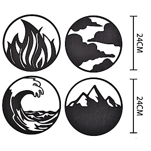 Four Elements Minimalist Wood Wall Art - 4 Elements Symbols Wall Decor - Fire, Water, Earth, Air Vector Sign - Wood Wall Decor Geometric - Bedroom Decor - Housewarming Gift
