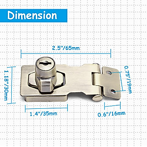Suiwotin 2pcs 2.5 Inch Keyed Hasp Lock Twist Knob, Key Locking Hasp Cabinet Latch Hasp Latches with Keys for Small Door, Cabinet Door, Closet Door (Bronze)