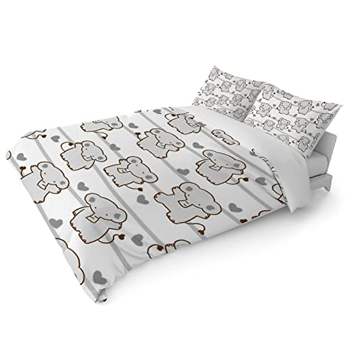 Duvet Cover Sets California King -Cartoon Cute Elephant-Bedding Comforter Set Breathable SetsSoft Microfiber 3 Pcs