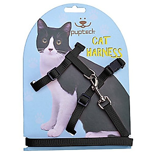 PUPTECK Adjustable Cat Harness Nylon Strap Collar with Leash Black
