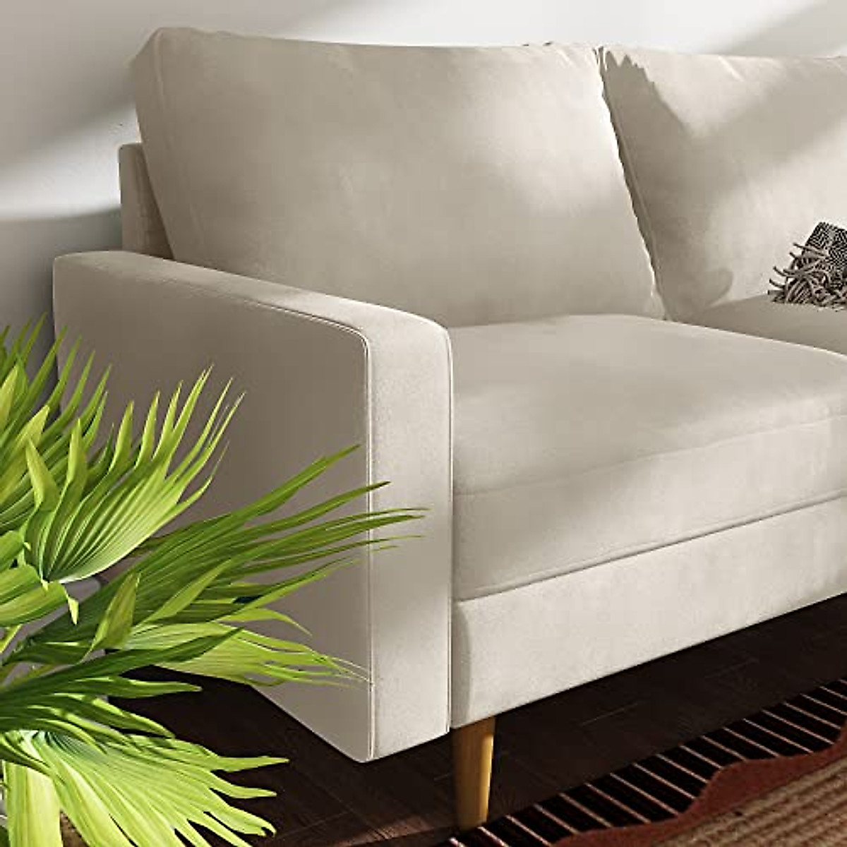 SILKIR 2-Person Loveseat Sofa Couch for Living Room | Perfect for: Apartment/Studio/Office & Small Space | Velvet Fabric | Fast and Easy Assembly | Warranty (Beige) Modern Contemporary Mid-Century