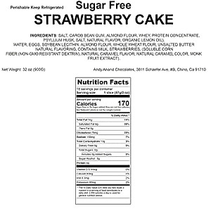 Andy Anand's Sugar Free Strawberry Cake 9" Slowly Savor for an Amazing Experience with a Luxuriously Creamy feel. Delicious Lightly Sweetened with Monk Sugar (2 lbs)