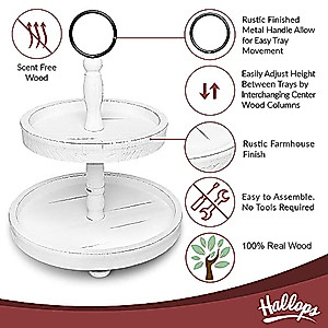 Hallops Wood 2 Tiered Tray | Rustic Farmhouse Decor | Rustic Serving Cake Stand | Galvanized Kitchen Table | Fall Decor | Food and Party Display(White)
