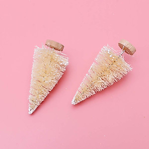 Amosfun 18pcs Mini Pine Trees Sisal Trees Miniature Christmas Tree with Wood Base Christmas Desktop Decorations 6.5cm (Beige)