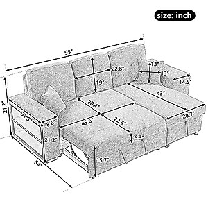 Merax Reversible Sleeper Sectional Sofa Bed with Side Shelf and 2 Stools,Pull-Out L-Shaped Couch with Storage Chaise Left/Right Hande for Living Room Love Seats, Knox Charcoal