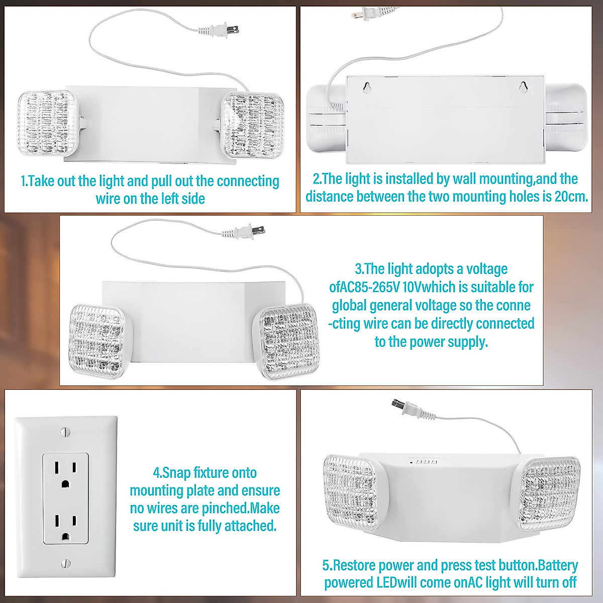 ROCEEI 12 Pack Emergency Lights Commercial Emergency LED Flood Lights Backup Battery Emergency Exit Lighting Fixtures 2 LED Head Wall Mount White for Hallways Stairways (Wire Connect Style)