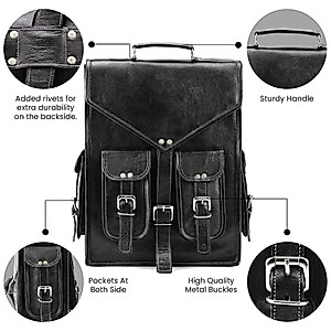 Handmade World Black Vintage Leather Backpack Laptop Messenger Bag Rucksack Sling for Men and Women (12" x 16")