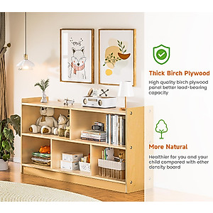 Oirfaxs Montessori Shelf 5-Section Wooden Storage Cabinet, 2-Shelf Toy Storage Organizer, Kids Classroom Bookcase Storage Organizer, Book Shelves for Kids Room, Nursery, Playroom Daycare Furniture