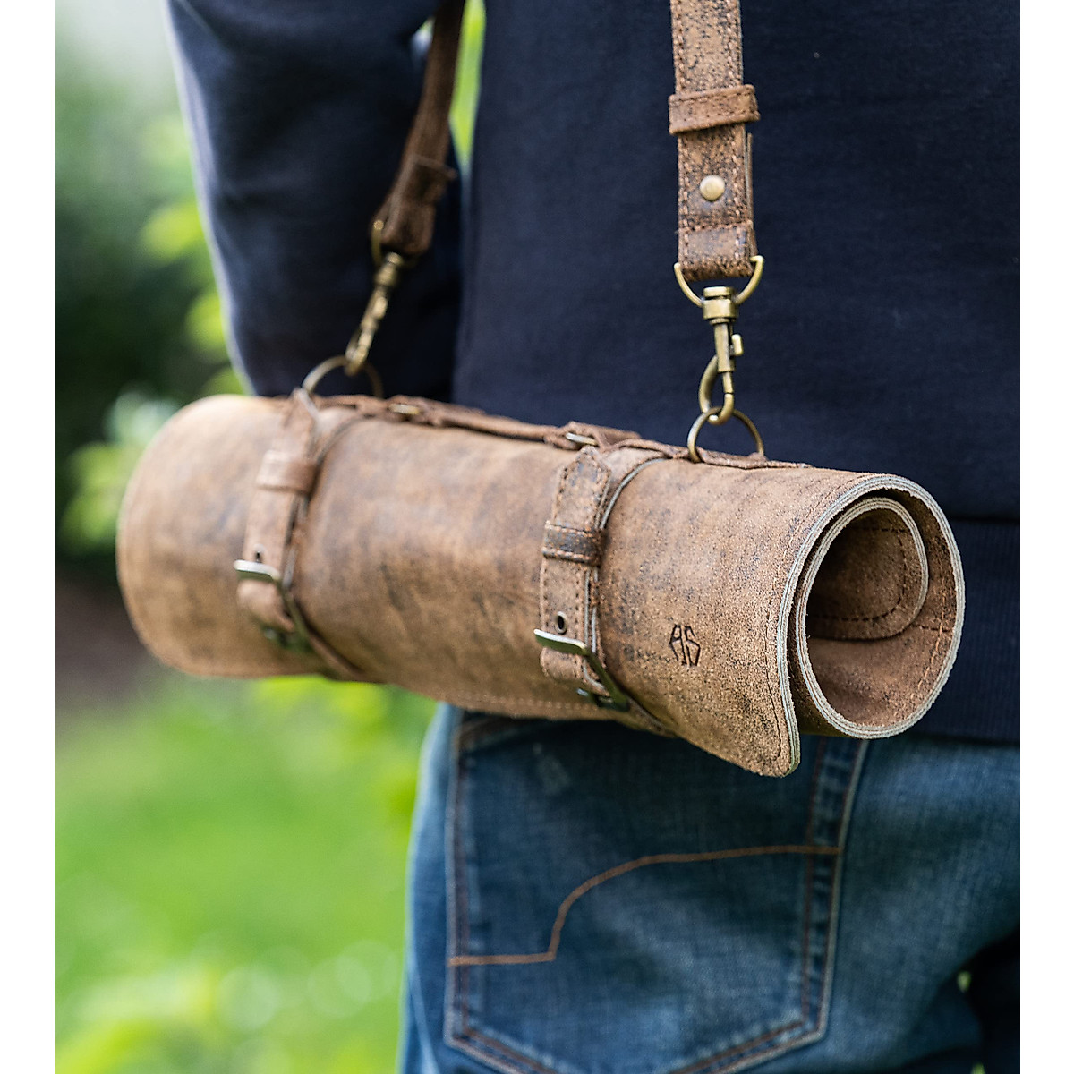 Knife Roll Bag Genuine Leather – knife case for Chefs 7 slots – Leather Knife with handle and strap Frank (Brown-Antique)
