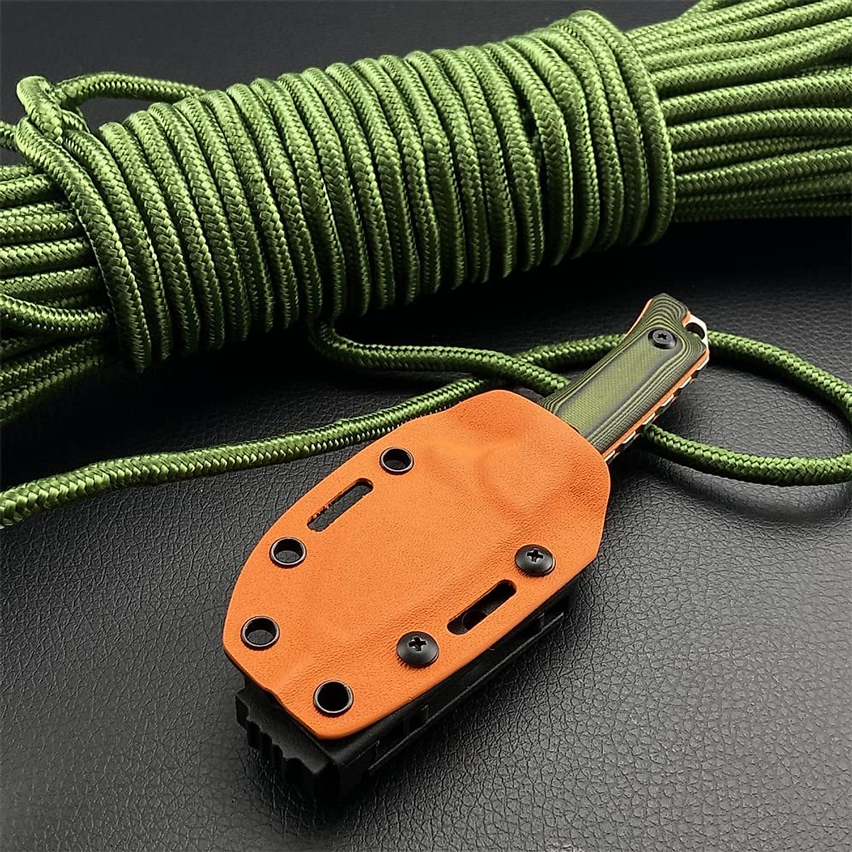 HUAAO Hidden Canyon Hunter, Fixed Blade Knife with Kydex Sheath for Men, Full Tang 8Cr13Mov Blade with G10 Handles, for EDC Hunting Camping Fishing Self Defense (Orange G10 Handle)