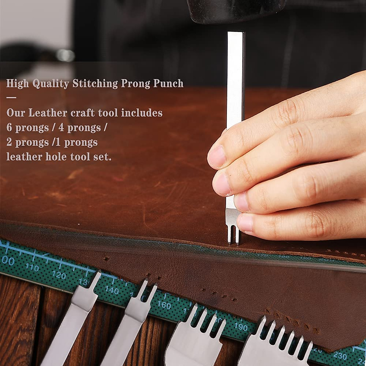 273 Pieces Leather Working Tools and Supplies with Leather Tool Box Cutting Mat Hammer Stamping Tools Needles Snaps and Rivets Kit Perfect for Stitching Punching Cutting Sewing Leather Craft Making