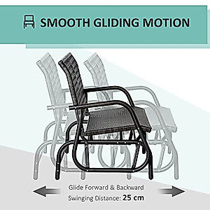 Outsunny 2-Person Outdoor Wicker Glider Bench, Patio Garden PE Rattan Swing Loveseat Chair with Extra Wide Seat and Curved Backrest for Porch, Backyard, Poolside, or Lawn, Dark Grey