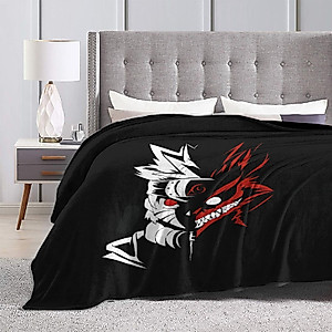 Cool Blanket for Men & Boys,Black Japanese Anime Blanket, Ultra-Soft Cozy Flannel Fleece Throw Blankets,Smooth Warm Fuzzy Plush Character Blankets for Sofa Bed Car,60 * 50in