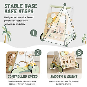 Wooden Baby Push Walker Adjustable Speed Montessori Walker with Activity Center for Boys, Girls and Toddler Toy for Ages 1-3