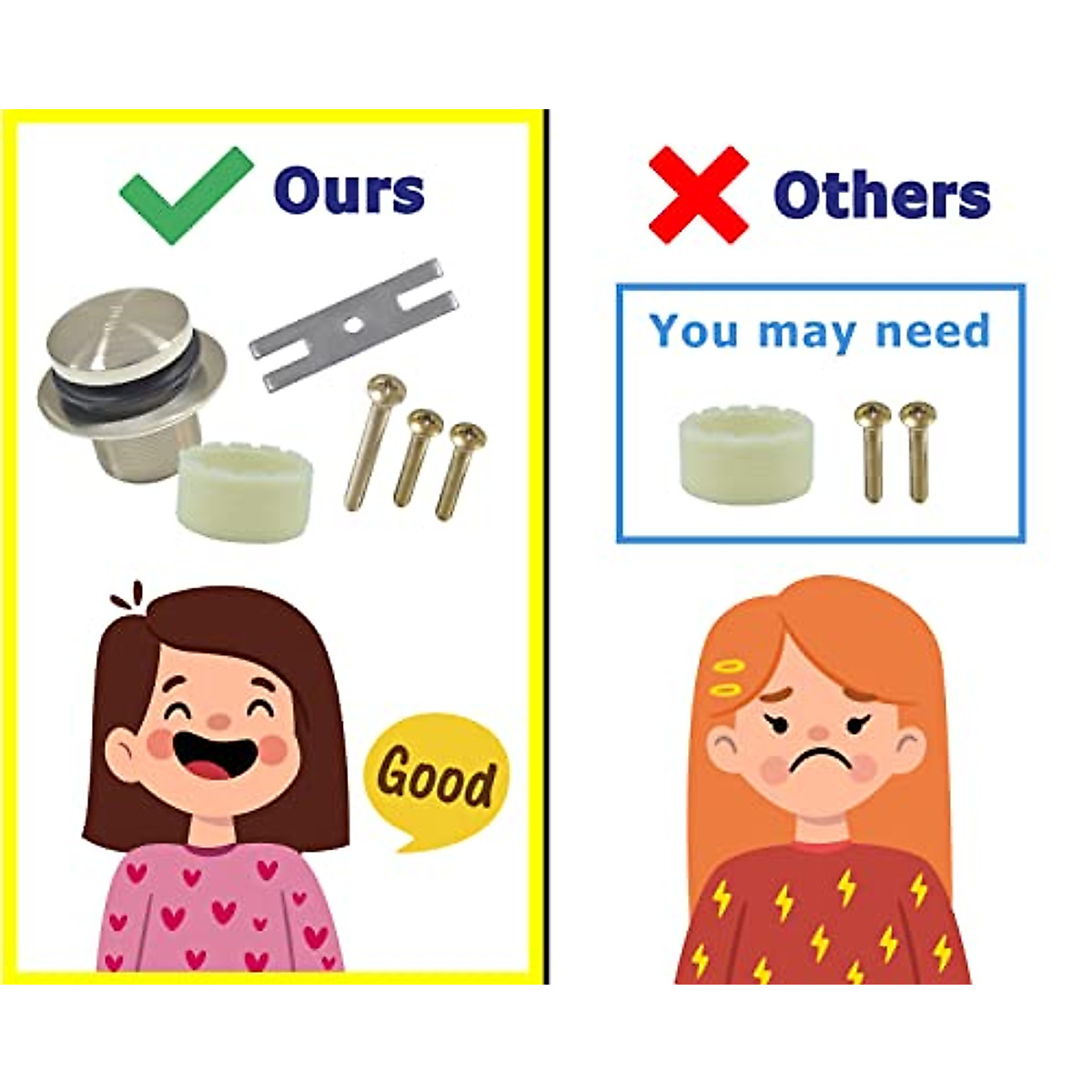 Gold-Hao-the-bathroom Tip-Toe Bathtub Drain Kit - with 1 Hole Bathtub Overflow Drain Cover & Tip-Toe Tub Trim Set (Brushed Nickel)