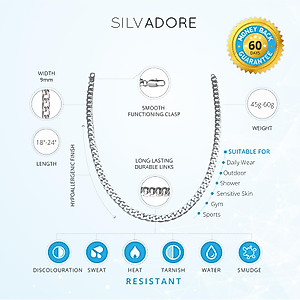 Silvadore Silver Mens Necklace Chain for Men Stainless Steel CUBAN Link Jewelry - Cadenas Para Hombres - 20 inch 9mm Thick Miami Curb - Non-Tarnish Rapper Cool Sterling Christmas Gift