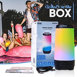 PyleUsa Floating Pool Speaker w/Lights Show, Waterproof Bluetooth Speaker, IP68, Crystal Clear Sound Quality, Surround Stereo Sound, Wireless 50 ft Range, for Shower, Hot Tub, Beach, Travel (Black)