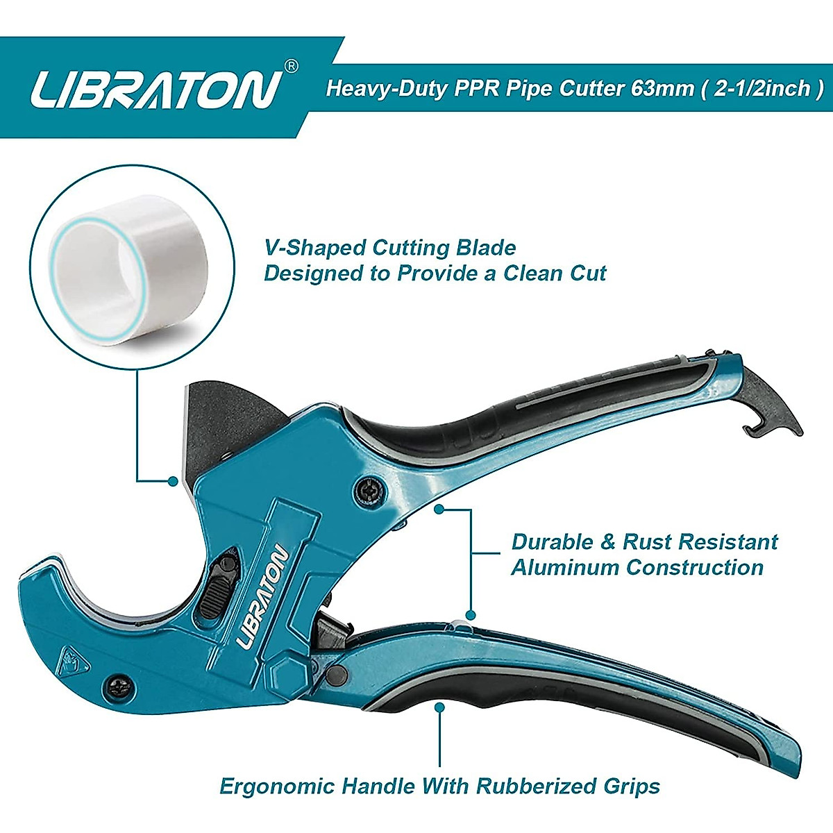 Libraton PVC Pipe Cutter, Up to 2-1/2", Ratchet Pipe Cutter Heavy-Duty, Pex Cutting Tool for Cutting PEX, PVC, PPR Plastic Hoses and Plumbing Pipe