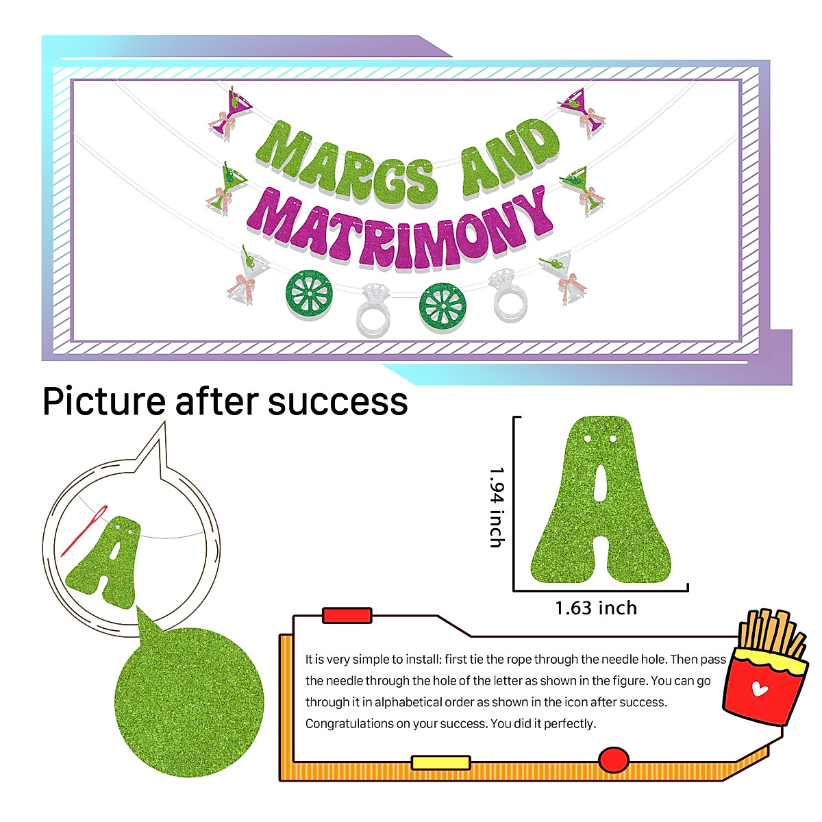 Margs And Matrimony Banner,Margarita Bachelorette Party Decor Soon to Be Bride Party Banner,Mexican Fiesta Bachelorette Cactus Bridal Wedding Engagement Party Decor Supplies Green & Rose Red