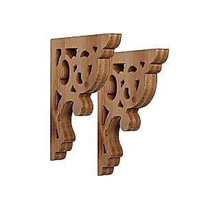 American Art Decor Small Distressed Carved Wood Decorative Corbels Wall Mounted Shelf Brackets Vintage Antique Victorian Rustic Farmhouse Decor, Natural Brown, Set of 2, 11.6" H x 10" L x 1.2" D
