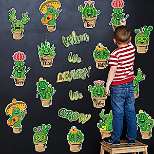 Whaline 45Pcs Cactus Cutouts Back to School Potted Succulent Classroom Decor Summer Green Cactus Cut-Outs When We Learn We Grow Bulletin Board Decor with 100Pcs Glue Points for School DIY Projects