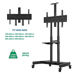 NB North Bayou Mobile TV Cart TV Stand with Wheels for 55" - 80" Inch LCD LED OLED Plasma Flat Panel Screens up to 200lbs AVA1800-70-1P (Black)