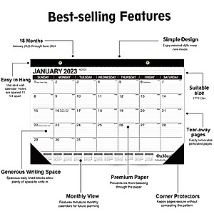 Desk Calendar 2023-2024: 17 x 11-1/2 Inches Monthly Pages Runs from January 2023 through June 2024 - 18 Monthly Desktop Calendar for Home School Office Planning and Organizing