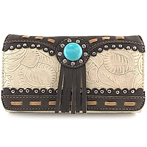 Zelris Turquoise Concho Floral Women Crossbody Trifold Wallet (Turquoise)