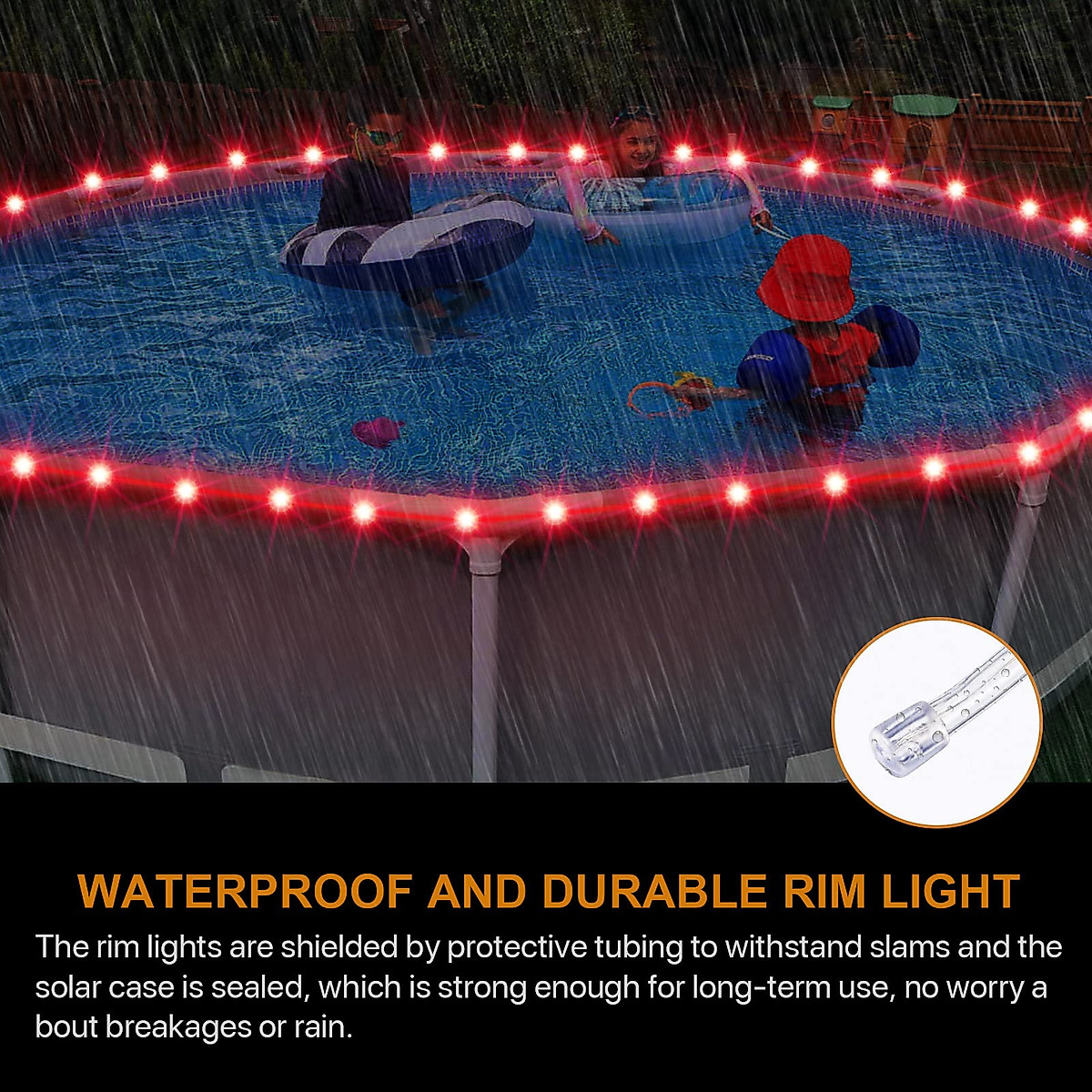 Eliteemo LED Pool Lights for Above Ground Pools, 15Ft Remote Control Submersible Rim Lights, C Battery Box, 16 Color Change by Yourself, Waterproof, Bright to Play at Night Outdoors