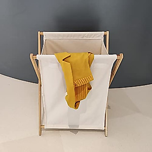 Bamboo Wood X-frame Laundry Hamper with Lid Collapsible Dirty Clothes Laundry Basket Foldable Storage for Household (Beige with Lid, Medium)