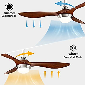 Surtime 52" Modern Ceiling Fans with Light Remote Control, Indoor Outdoor Reversible Ceiling Fan Lamp, Timer Control 6 Wind Speeds Dimmable with Memory Lighting Function for Patios Dining Room(Brown)