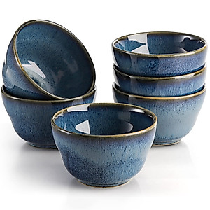 Peohud 6 Pack Small Dessert Bowls, 8 Ounce Bouillon Cups, Porcelain Pinch Bowl Ramekins for Dessert Pudding Soup Dipping Sauce