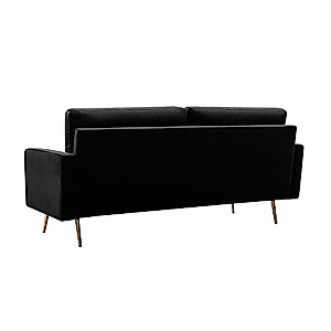 QYSMT 62inch Velvet Square Arm Loveseat，Velvet Cover Modern Design Couch,with Gold-Finished Metal Legs, with 500 LB Load, 62'' x 30.7'' x 32.7''Tools-Free Assemble (Black) (LHSC18)