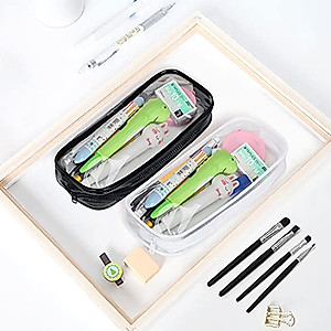 Muranana Pencil Case Set, 2 Pcs PVC Clear Pencil Bag, Zipper Exam Pen Pouch, Makeup/Toiletries Bag for Women, Pencil Storage Pouch, Portable Office Stationery Pouch for Students Adults,White+Black