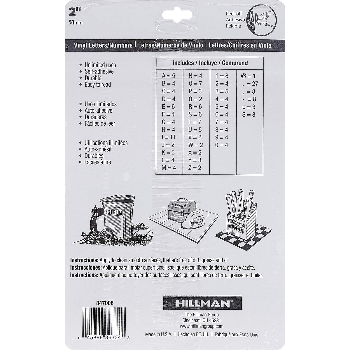 Hillman 847008 Die-Cut Letters/Numbers Kit, White, 2-Inch