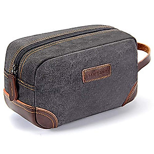 emissary Travel Toiletry Bag for Men, Leather and Canvas Toiletry Bags, Dopp Kit for Men, Travel Bathroom Bag Men's Shaving Kit, Travel Kit Small Bag for Men, Shaving Bag for Travel Accessories (Gray)