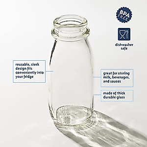 kitchentoolz 12 Oz Square Glass Milk Bottle with Lids- Perfect Milk Container for Refrigerator - 12 Ounce Glass Milk Bottle with Tamper Proof Lid and Pour Spout - Pack of 1