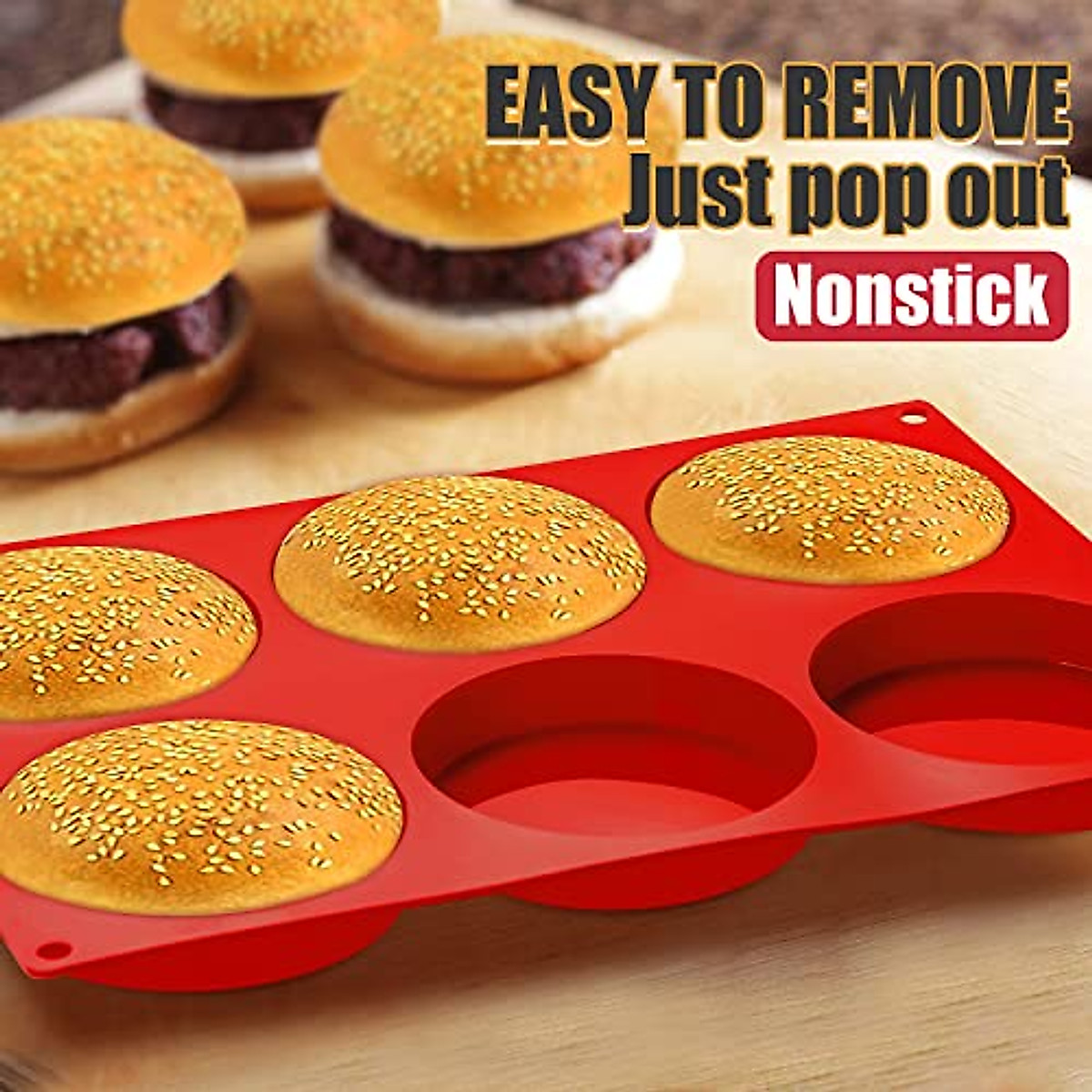 Hamburger Bun Molds 2 Pack Silicone Baking Pans, 4 Inch Muffin Top Pan Egg Sandwish Mold Small Layer Cake Molds Round Disc Pan for Mini Cake, Jumbo Muffin Top, Bun, Custard, Tart, Resin Coaster