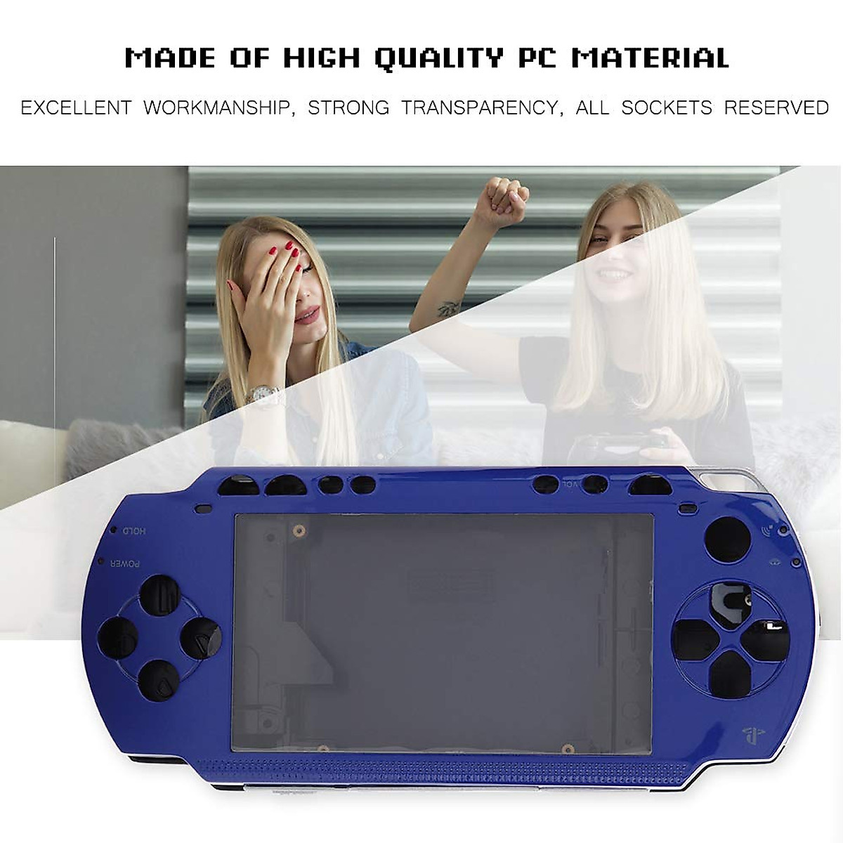 Pomya Full Housing Case Coverfor PSP, Replacement Anti-drop Shell Set with Buttons Kit for PSP 1000 Replacement Shell(Blue)